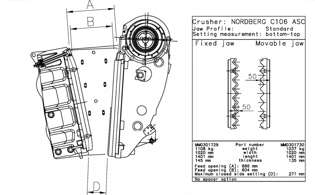 Костюм для челюсти для Metso Nordberg C106 Jaw Crusher Care Charge от ...
